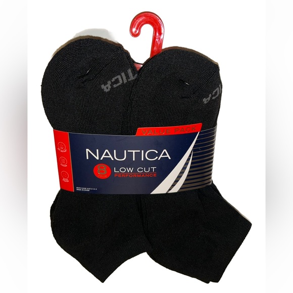 Nautica | Underwear & Socks | Nautica Low Cut Performance Socks 8 Pair Men 625 Black W Gray Toe ...